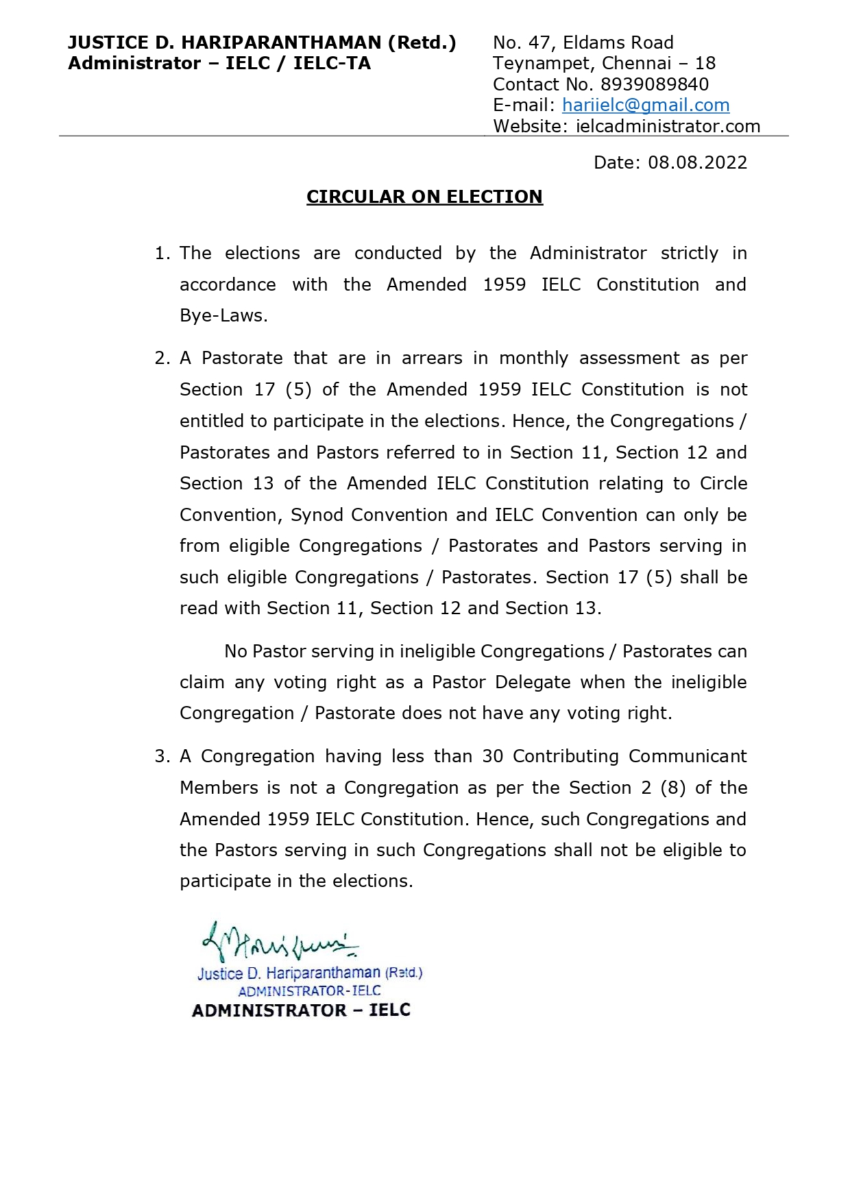 Circular On Election IELC Online Circular On Election IELC Online